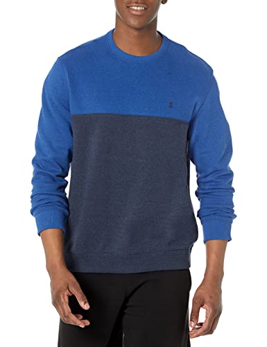 IZOD Men's Advantage Performance Crewneck Fleece Pullover Sweatshirt, Blue Heather Colorblock, Medium