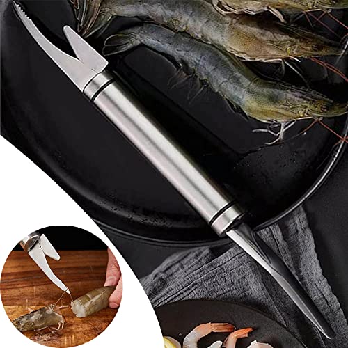 Shrimp Deveiner Tool and Shrimp Peeler, 5 in 1 Multifunctional Shrimp Line Knife (With Cleaning Cloth)