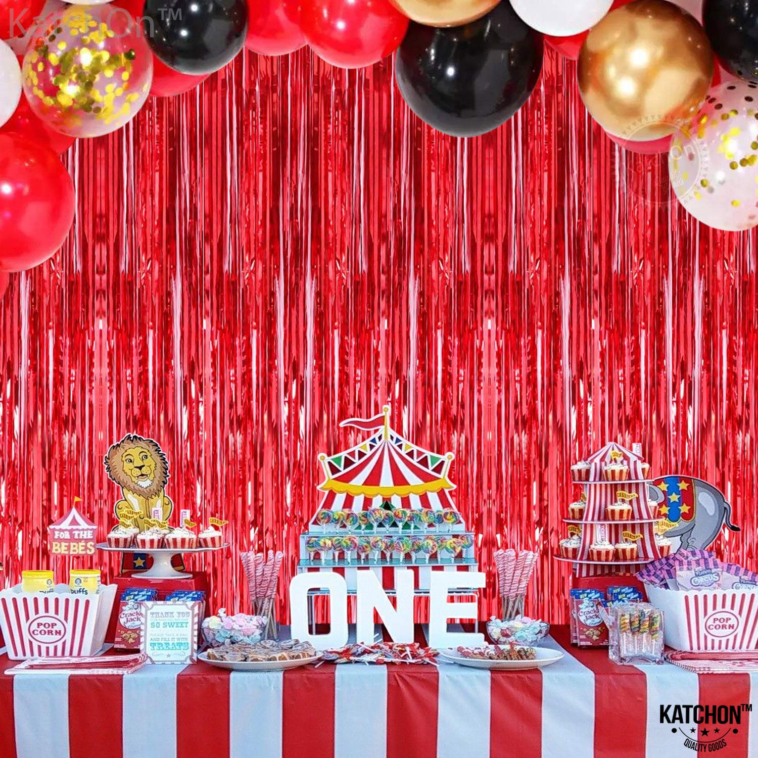 KatchOn, Red Streamers Party Decorations - XtraLarge 3.2x6.5 Feet, Pack of 2 | Red Backdrop for Red Birthday Decorations | Christmas Backdrop, Christmas Decorations | Red Party Decorations, Red Decor