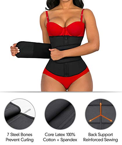 YIANNA Latex Waist Trainer for Women Tummy Control Jsculpt Double Sweat Trimmer Belt Workout Training Sport Girdle, YA2225-Black-S