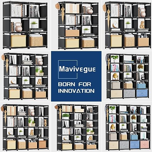 Mavivegue Book Shelf, 4 Cube Storage Organizer, DIY Bookcase, Metal Cube Bookshelf,Book case for Bedroom, Living Room,Office,Closet Storage Organizer, Black Cubicle Storage Rack