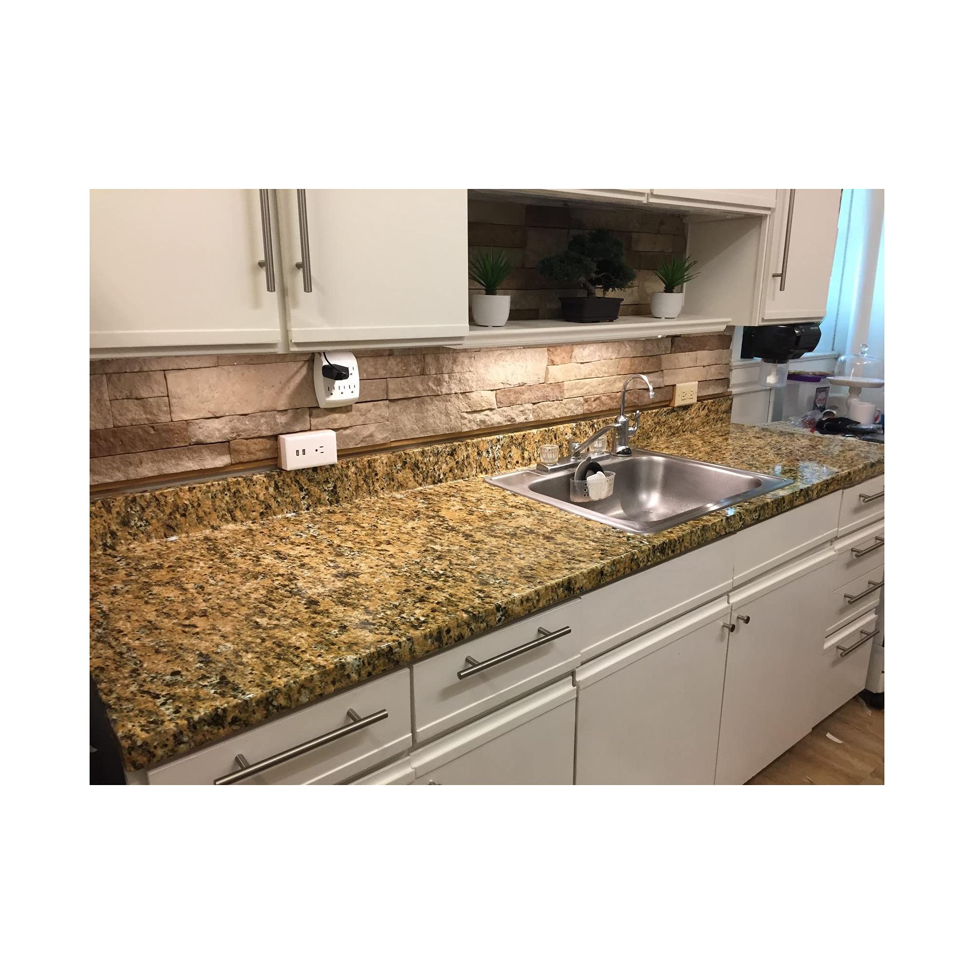 EZ FAUX DECOR Kitchen Countertop Update Vinyl Laminate Cover | Easy Install | Peel and Stick | Durable Self-Adhesive | 36β x 180β | Granite Marble Design | Venetian Gold (15ft)