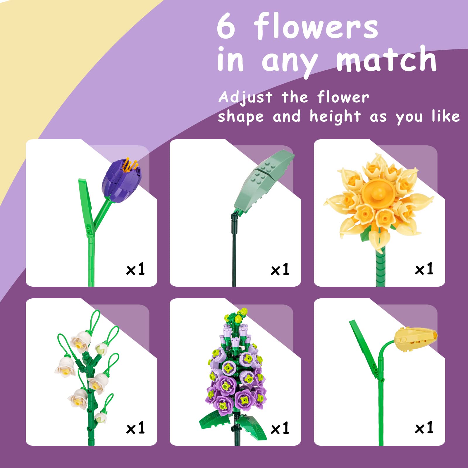 Flower Bouquet Building Kit ,Flower Building Blocks Compatible with Lego,Artificial Flowers Building Toys Creative Project for Adults Botanical Collection (Romantic Flowers)