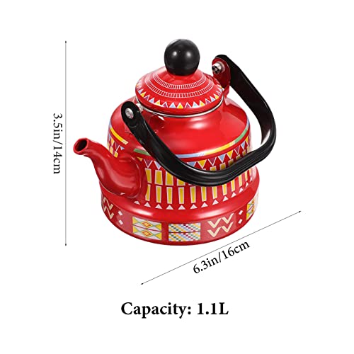 MAXBUS Enamel Tea Kettle Enamel Teapot Hot Water Kettle Pot Stovetop Safe Teapot with Handle Water Heating Pot Coffee Kettle for Stovetop Induction Cooker Red (Color : Red)