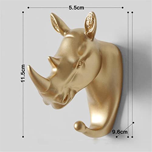 MYXP Rhino Head Single Wall Hook / Hanger Animal Shaped Coat Hat Hook Heavy Duty, Rustic Decorative Gift , Gold