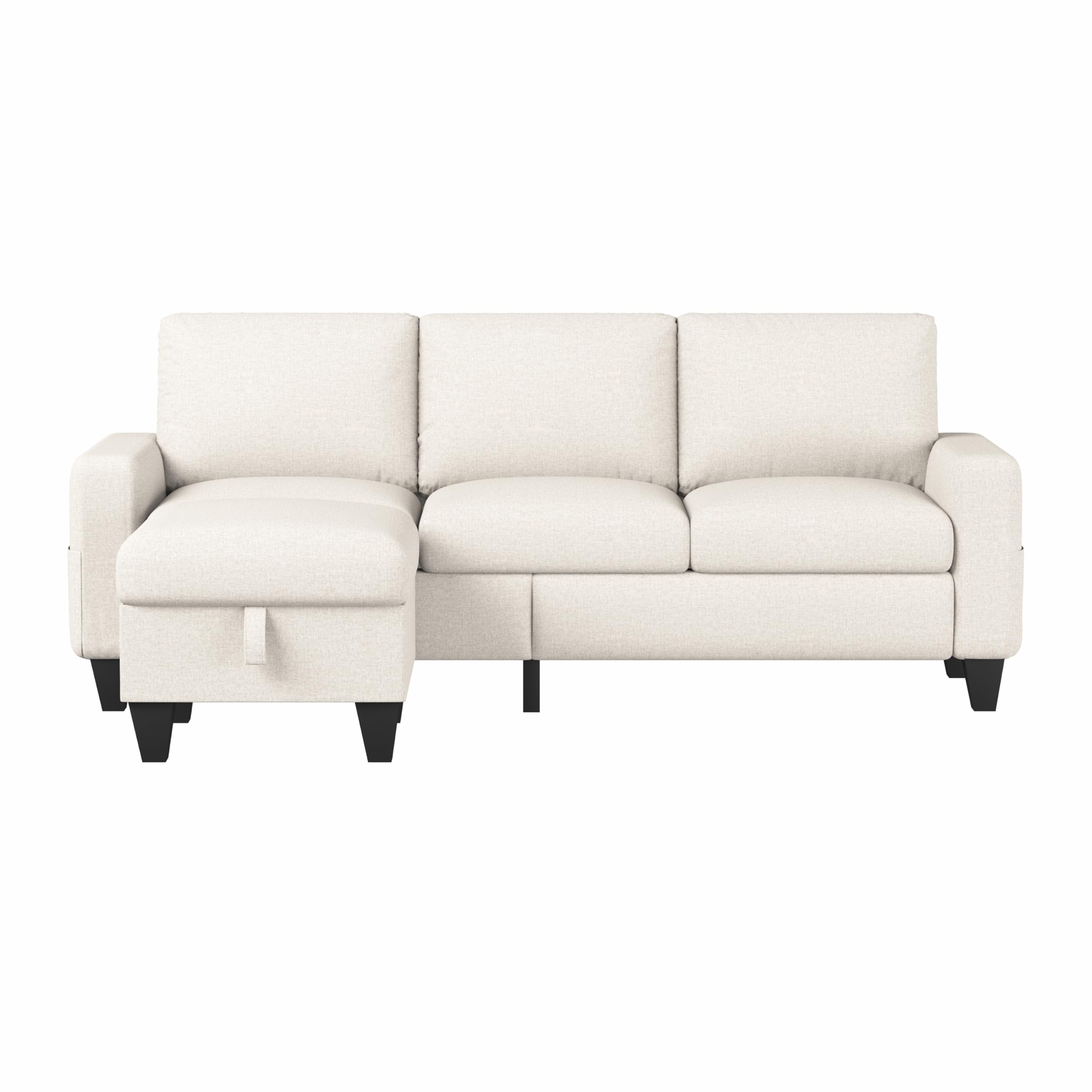 Lonkwa 78'' Convertible Sectional Sofa Couch, Beige 3 Seat L-Shaped Couch with Storage Ottoman, Modern Linen Fabric Couches for Living Room, Apartment, Office, Small Space
