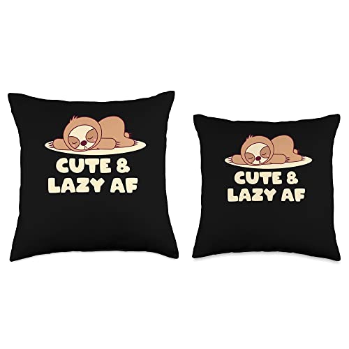 Laziness Witty Animal Lover Sayings Funny Sayings Cute and Lazy AF Lover Funny Sloth Themed Humor Throw Pillow, 16x16, Multicolor