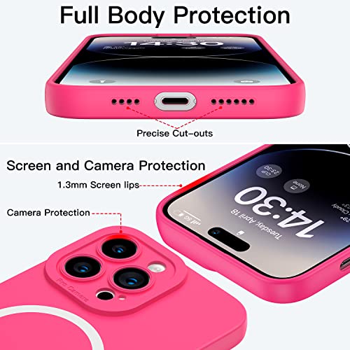 MYY Magnetic for iPhone 14 Pro Max Case,Silicone Shockproof Phone Case[MagSafe-Compatible] Soft Anti-Scratch Microfiber Lining Full Camera Lens Protection Cover 6.7'' (Hot Pink)