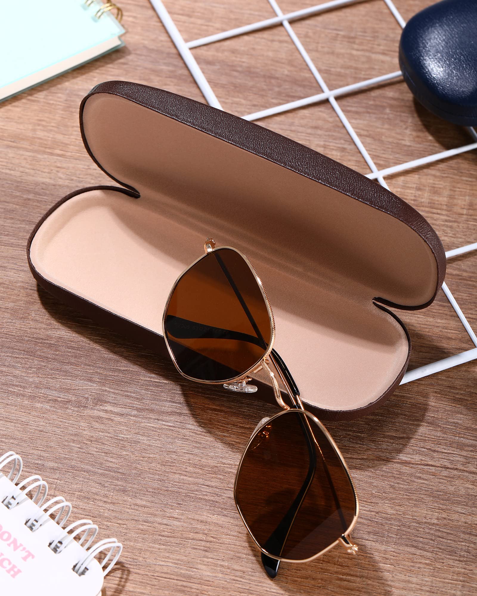Frienda 3 Pieces Hard Glasses Case Reading Eyeglass Case Protective Sunglasses Case with Cleaning Cloth for Men Women Unisex(Blue, Brown, Black)