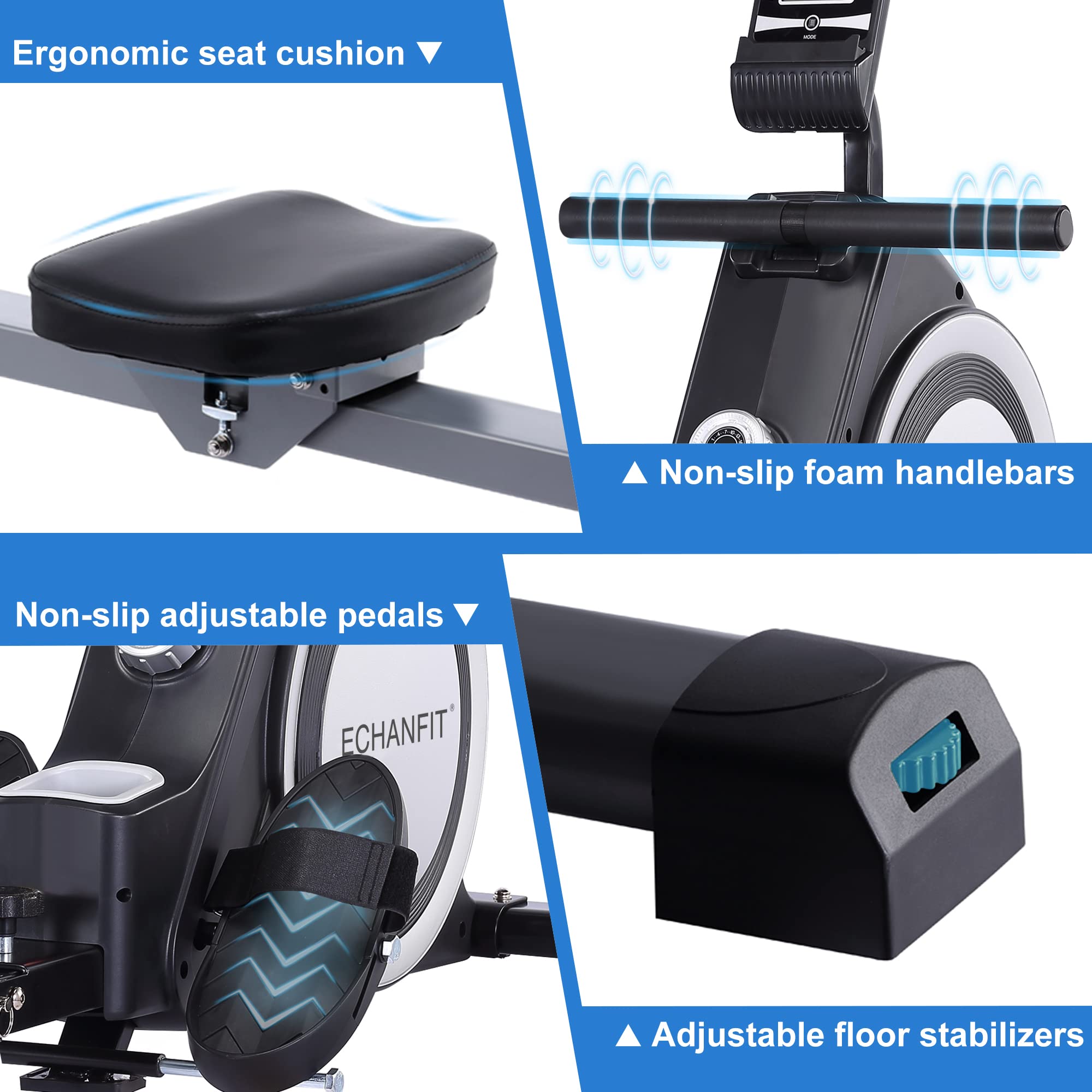 ECHANFIT Magnetic Rowing Machine with Bluetooth Fitness App for Home Use, Foldable Rower 350 LB Max Weight Capacity with LCD Monitor for Full Body Workout