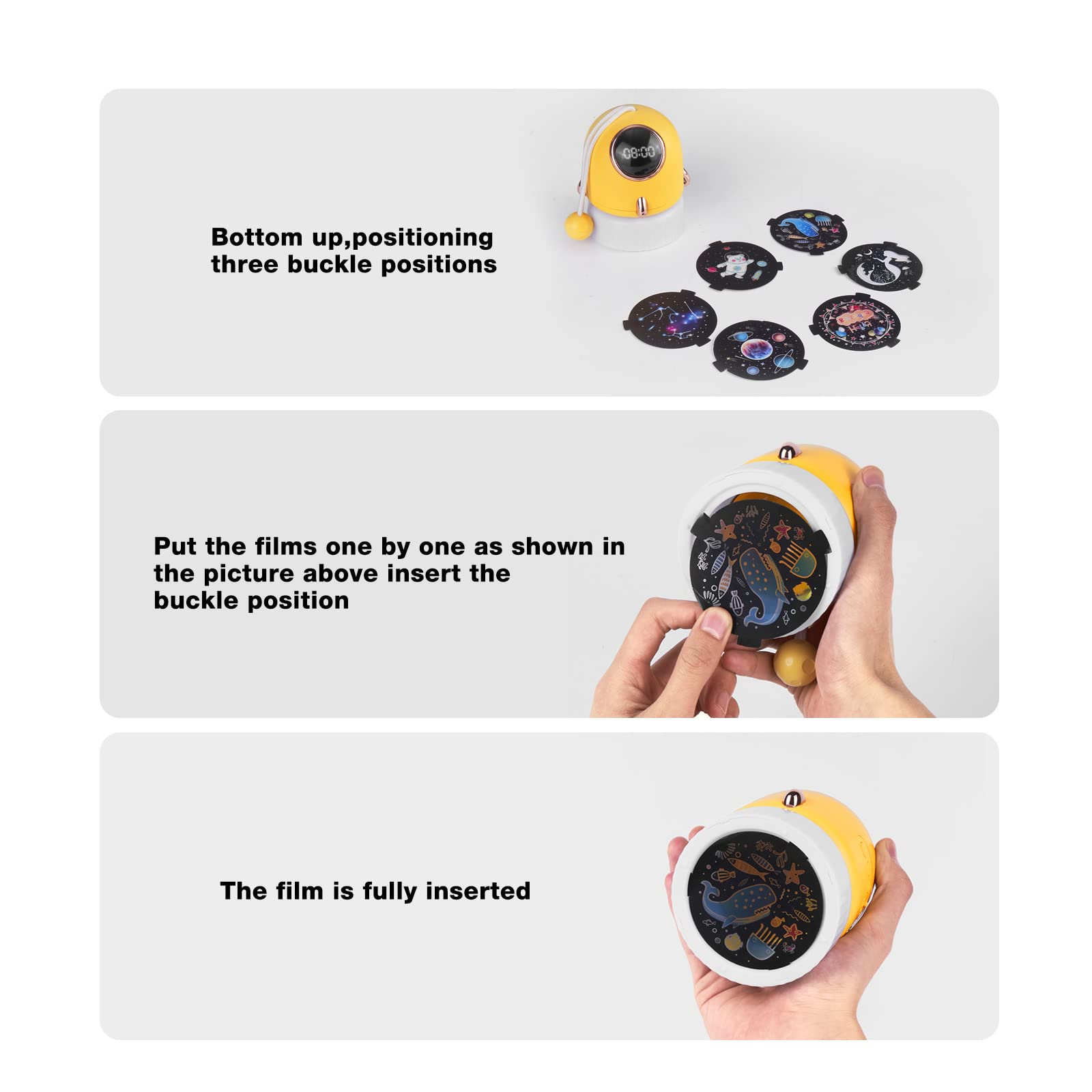 kathluce Cute Night Light for Kids Room, Nursery Lamp Rechargeable, LED Night Light for Baby Bedroom, Multifunctional Wake Up Start Light, Projector & Timer Clock, Birthday Gift (Yellow)