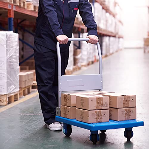Generic Hand Truck Plastic Platform Truck with Mute Wheels and Foldable Metal Handle for Transport Baggage Books Moving Push Hand Trolley High Load Folding Cart (Size : 300-mutetone), Black,blue
