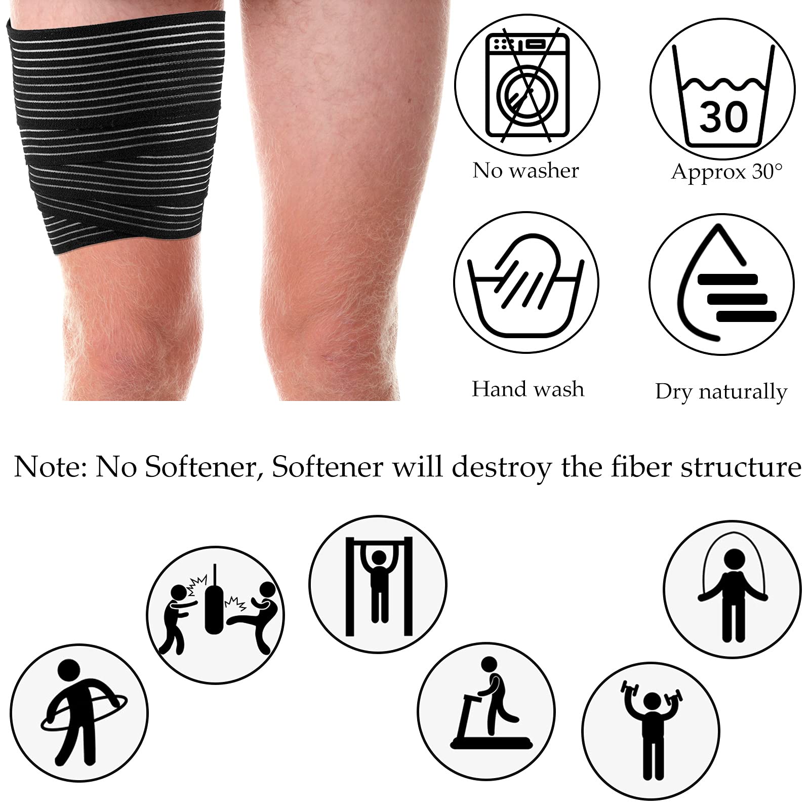 Elastic Calf Compression Bandage Leg Compression Sleeve for Men and Women, Compression Wraps Lower Legs for Stabilising Ligament, Joint Pain, Sport, Adjustable Black (2, 71 Inches)