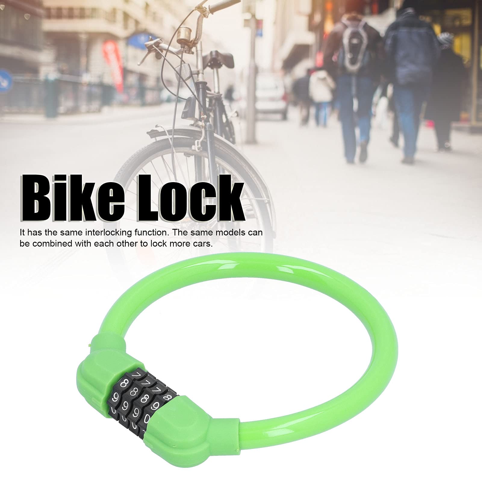 Eulbevoli Bike Lock, Bike Cable Lock Sturdy and Durable Waterproof and Dustproof Wear-Resistant with 4 Digit Passwords Technology for Cycling(Green)