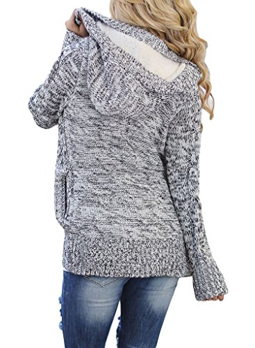 Sidefeel Women Hooded Knit Cardigans Button Cable Sweater Coat Small Grey