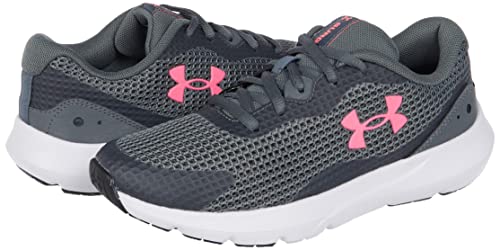 Under Armour Women's Surge 3 Sneaker, (103) Pitch Gray/White/Cerise, 8.5