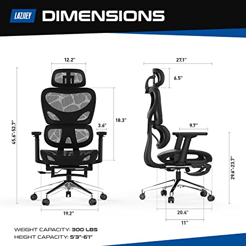 Laziiey Ergonomic Office Chair with Lumbar Support, Mesh Desk Chair with 4D Adjustable Arms Headrest, High Back Computer Chair for Home Office Work (Black)