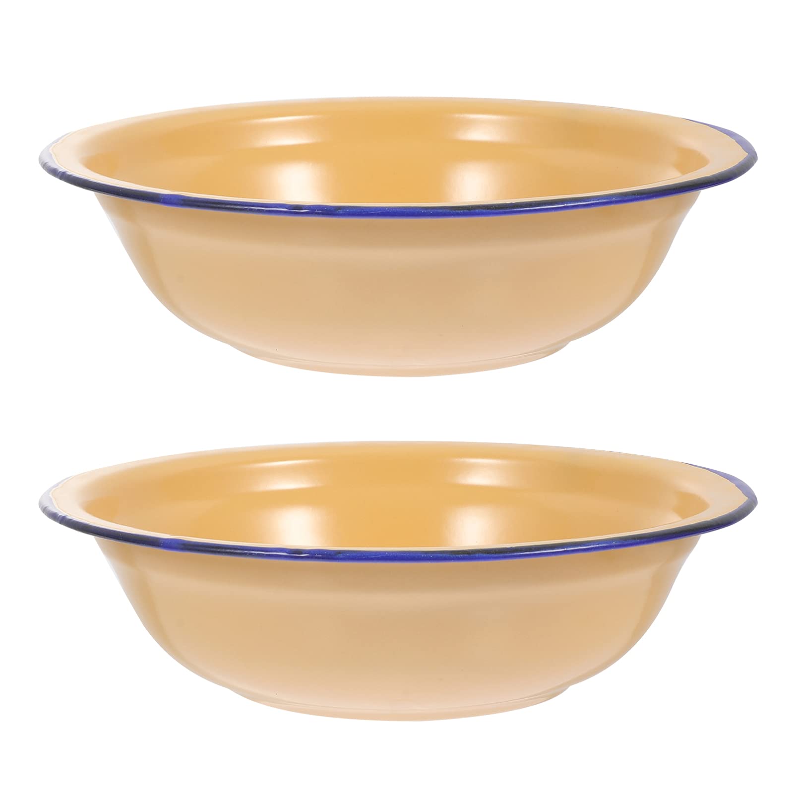 Hemoton Enamelware 2Pcs Enamel Bowls Vintage Enamel Basins Thickened Enamel Mixing Bowl Soup Plates Round Salad Serving Bowl Soup Bowl Enamel Tableware for Kitchen 20cm Yellow Vintage Bathroom Decor