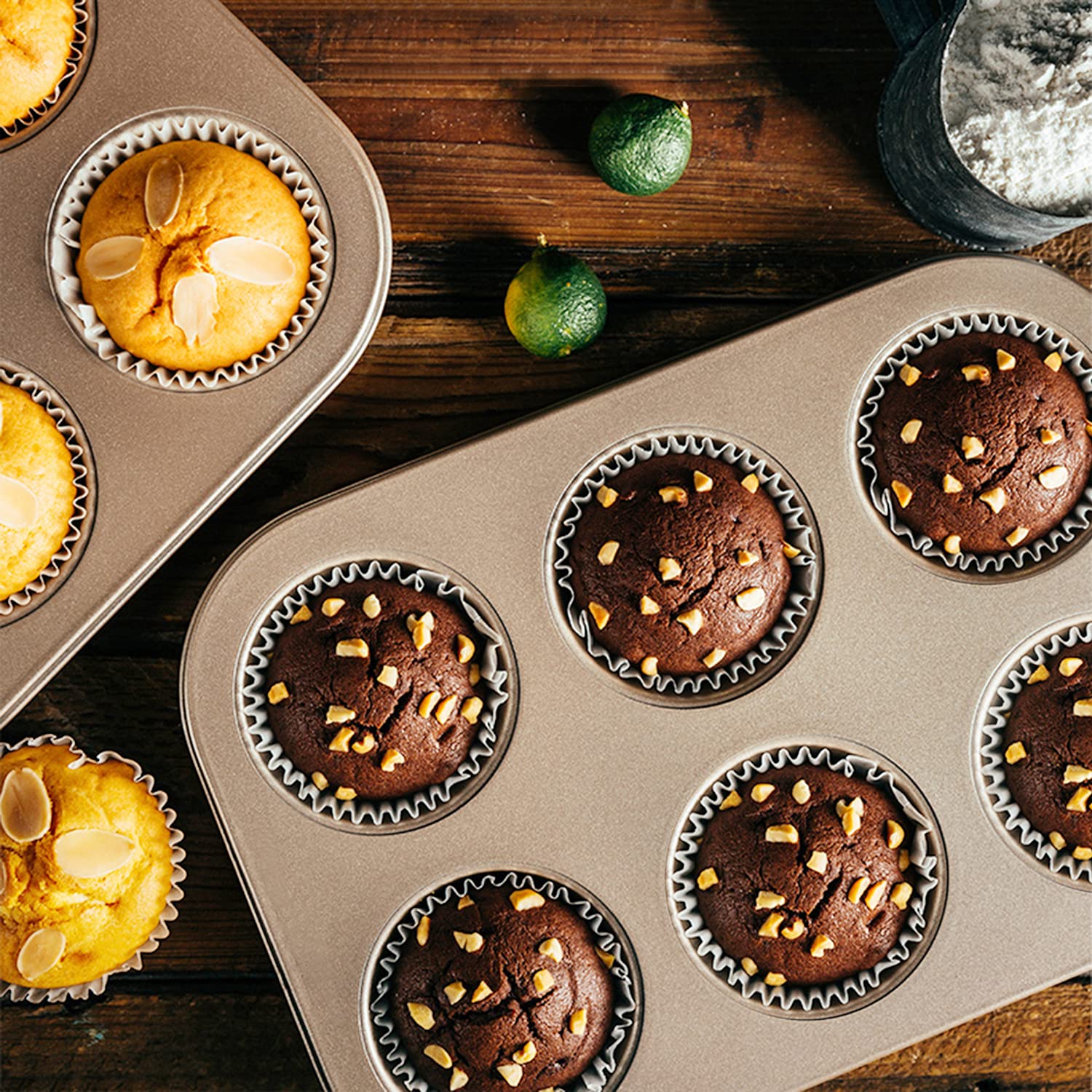 Flexzion Muffin Tray Cupcake Baking Pan 2 Pack, 6-Cup Nonstick Carbon Steel Muffin Tins Non-Stick Cupcake Tin Bakeware Accessories for Baking Cupcakes Muffin Brownies Snacks, Easy Clean, Fridge Safe
