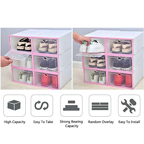 Shoe Storage Boxes 12 Pack Foldable Plastic Transparent Shoe Box Storage Clear Organizer Stackable Shoe Containers with lids Display Sneakers (White)