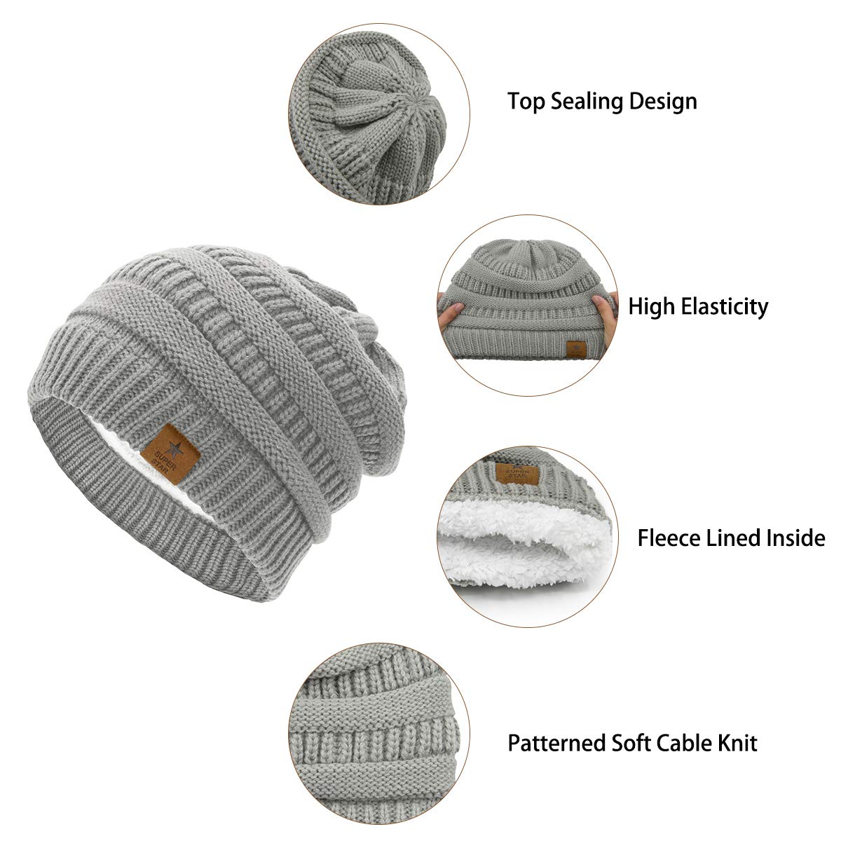 Durio Womens Beanie Knit Beanie Hat for Women Fleece Lined Thick Black Beanie Winter Beanies D Black