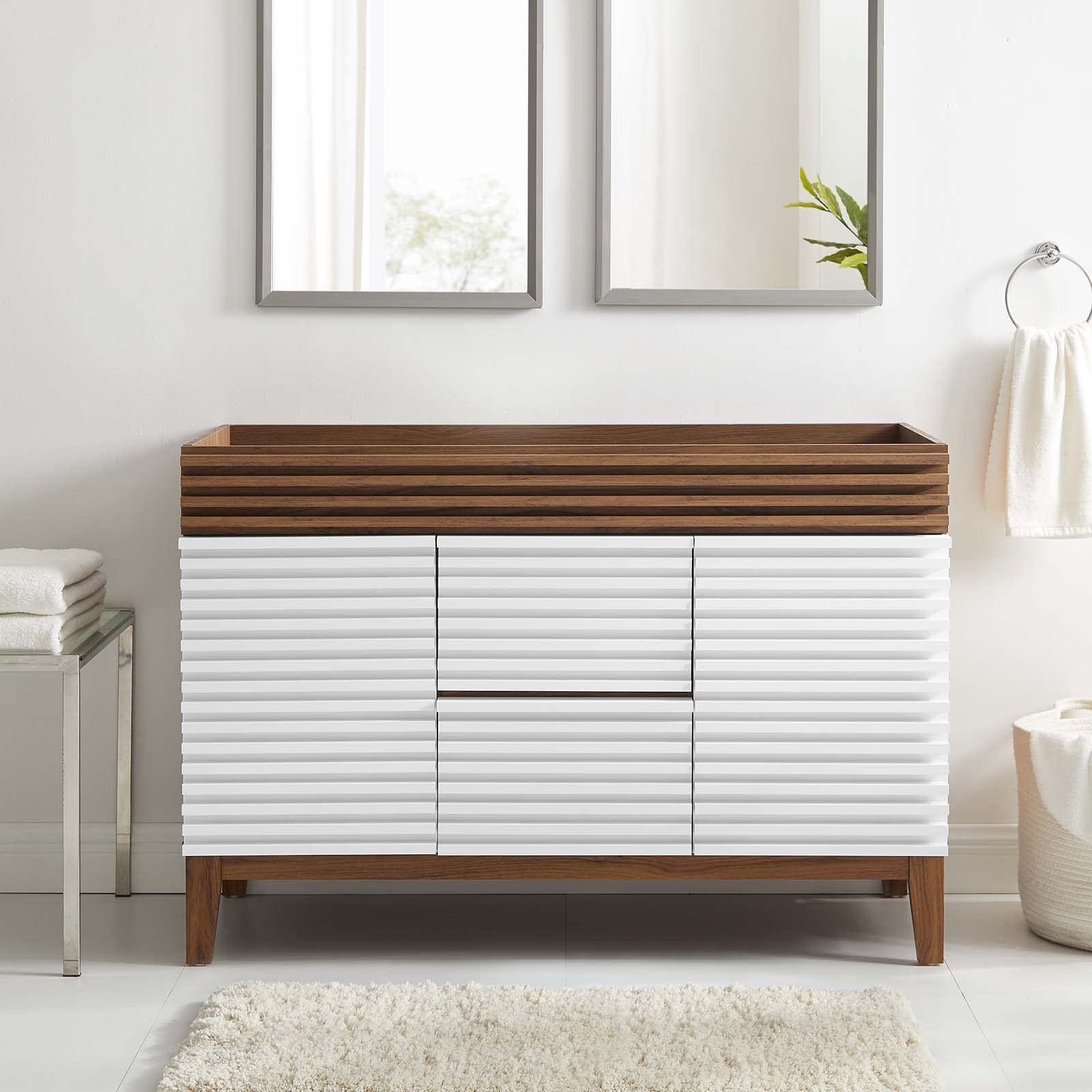 Modway Render 48" Bathroom Vanity Cabinet in White Walnut Basin Not Included, Double Sink