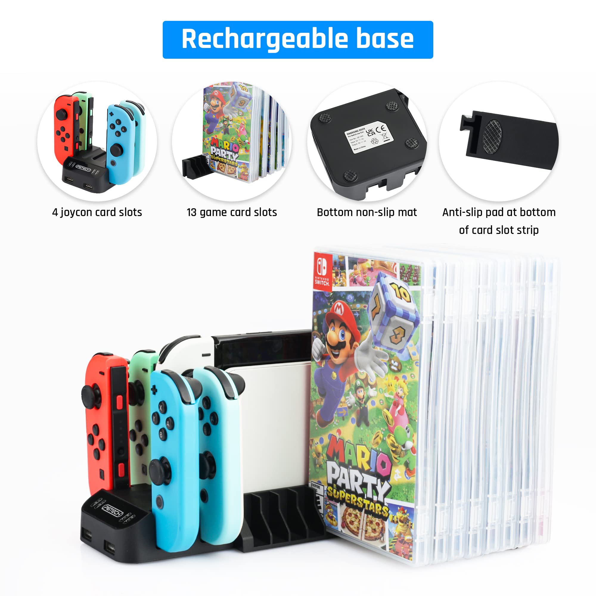 FANPL Switch Controller Joycons Charging Stand Dock for Nintendo Switch & OLED with 13 Game Card Boxes Storage - LED indicator light & 2 USB 2.0 Plug