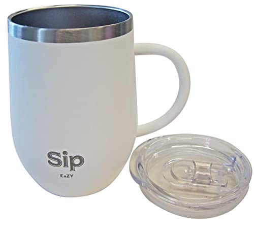 PINK SIP EAZY'S 12oz 18/8 StainlessSteel Insulated Cup, Handle & Lid - Keeps your Drinks Hot up to 6 hours Cold up to 24hour - Coffee, Tea, Beer, Water, Wine - Arrives Boxed for easy Gifting!