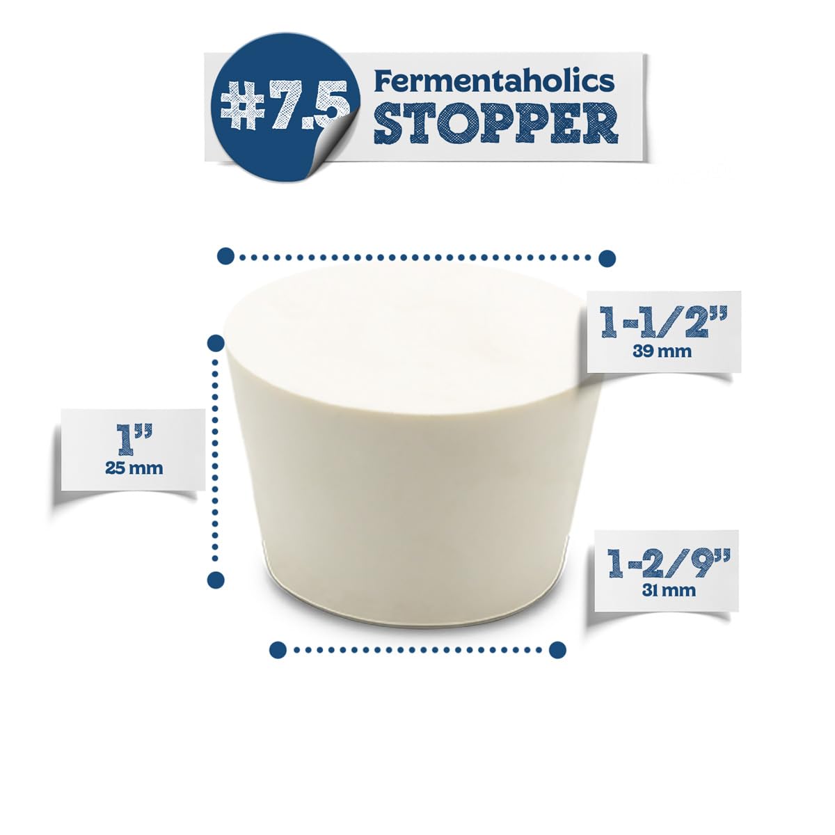 Fermentation Rubber Stoppers Solid Bungs - #7.5 Rubber Stopper - 4 Pack