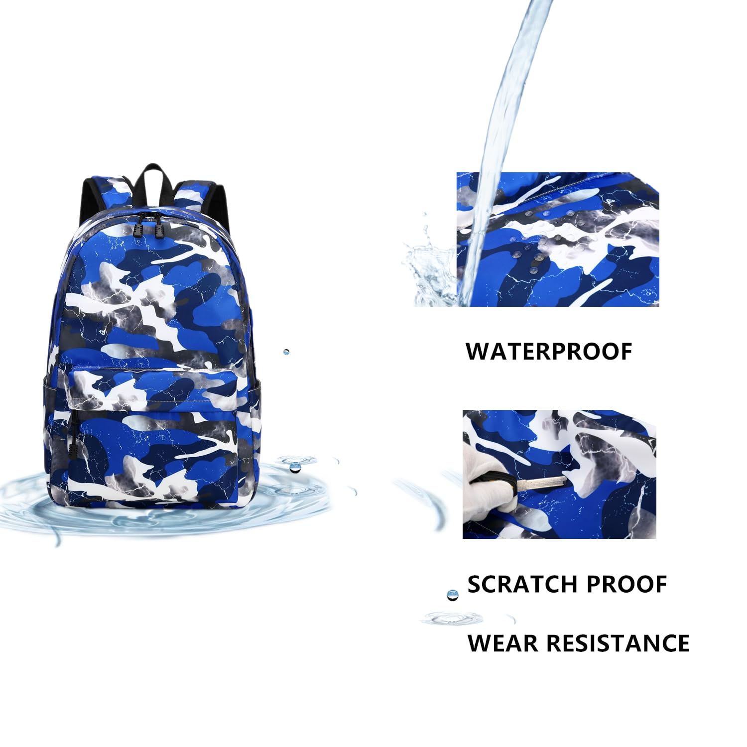 Lmwzh Backpack For Boys Girls Elementary Waterproof teen School Bags Kids Bookbag Lightweight Camo Blue(2023 Model)