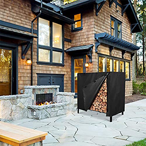 HOXHA Firewood Rack Cover Outdoor Log Rack Waterproof Cover Oxford Fireplace Wood Rack Covers Weather Resistant Outside, 8FT