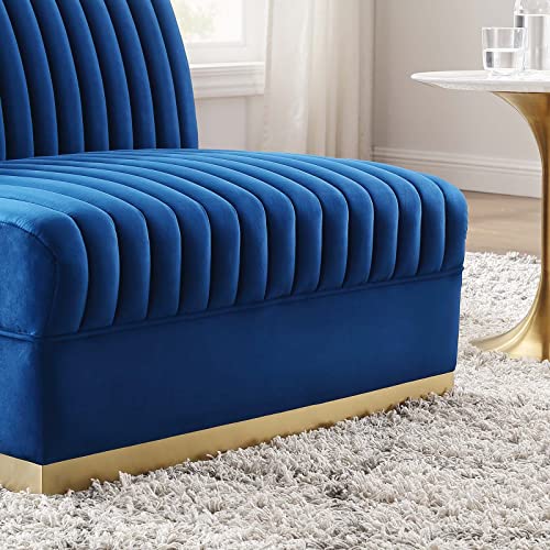 Modway Sanguine Channel Tufted Performance Velvet Modular Sectional Sofa Ottoman, Armless Chair, Navy