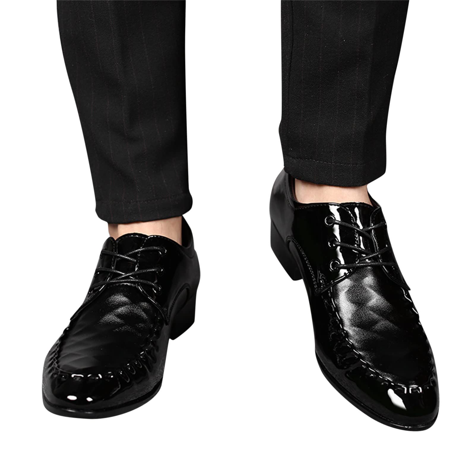 FASDNENDYS Fashion Summer and Autumn Men Leather Shoes Pointed Toe Low Heeled Solid Black Stitched Lace Up British Business Style Casual Sneaker