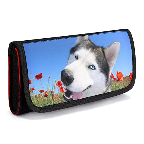 Funny Husky Dog Carrying Case Storage Holder Bag Printed Handbag for Switch Console Game and Slots Cards Accessories