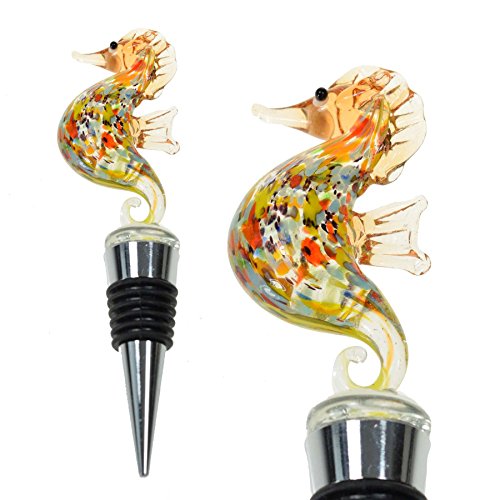 Glass Seahorse Wine Bottle Stopper (PrestigeArt) - Decorative, Colorful, Unique, Eye-Catching Glass Wine Stoppers – Seahorse Gift, Wine Accessories Gift for Host/Hostess - Wine Corker/Sealer