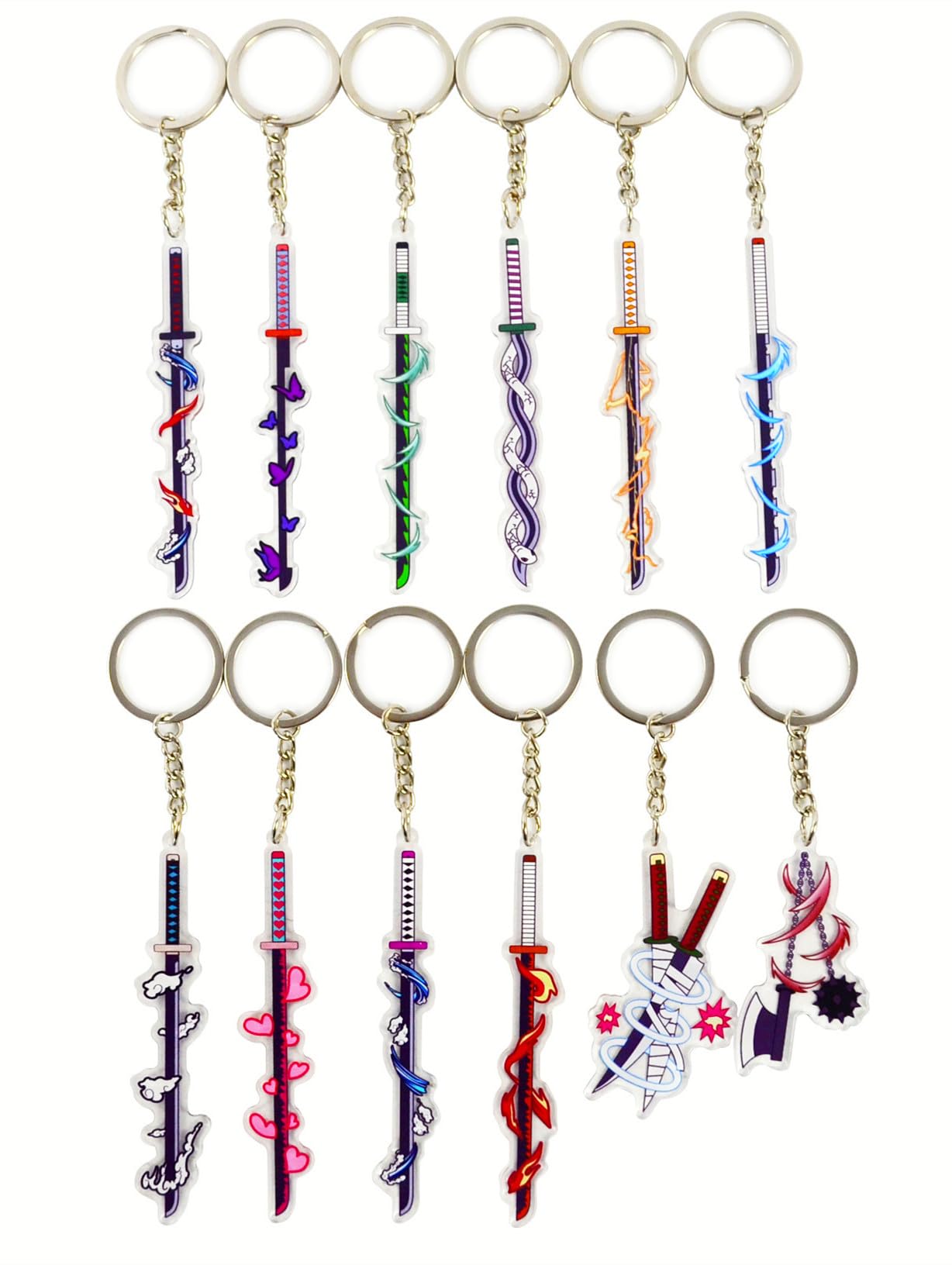 FSRONGXI Anime Keychains, 12Pcs Acrylic Anime keychain, Mini katana Sword Key chain Anime Stuff Accessories Gifts