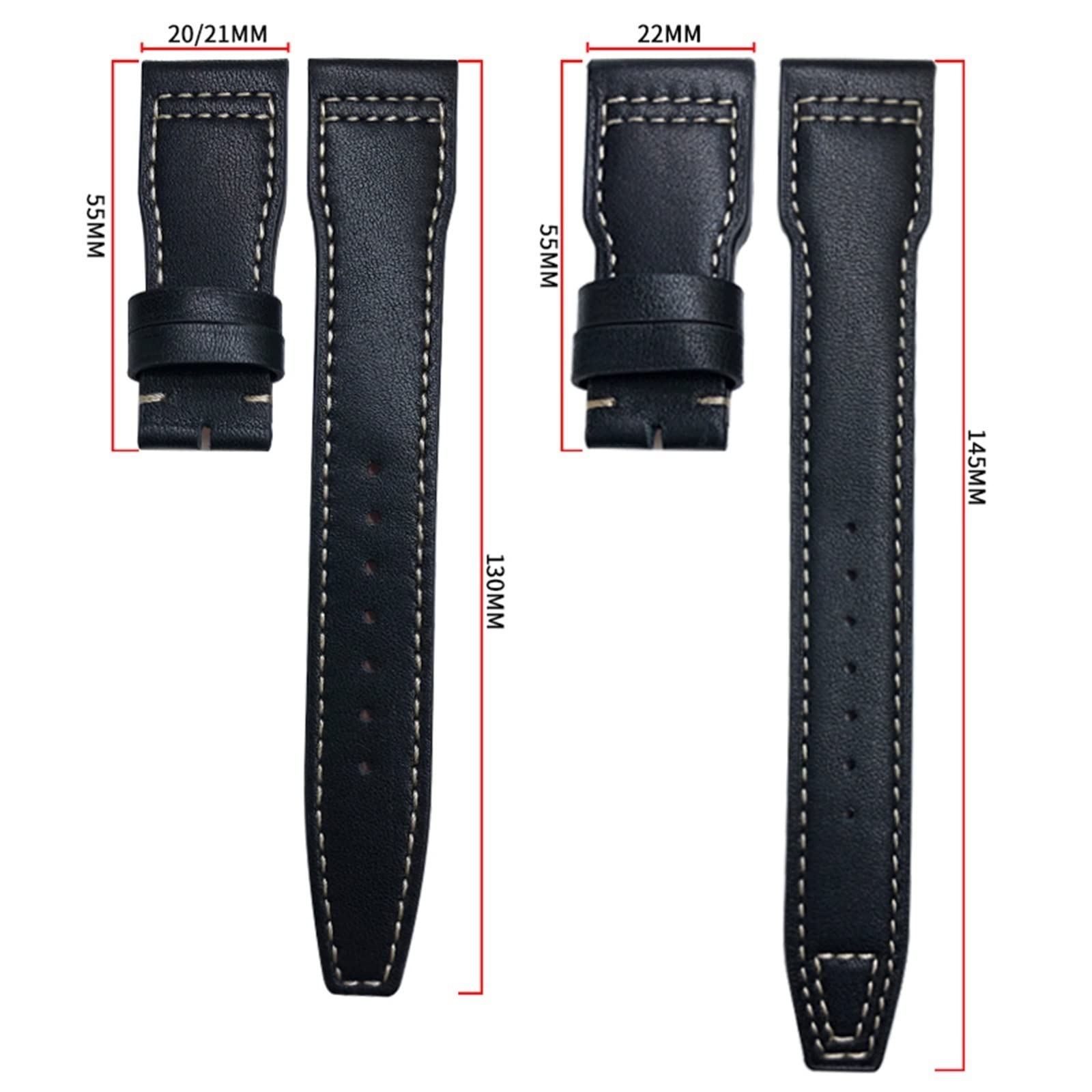 EKINS 20mm Genuine Leather Watchband For IWC Big Pilot Watch Mark 18 Spitfire TOP GUN Hamilton Cowhide Soft Watch Strap (Color : Black Black Rivet 2, Size : Rose Buckle)