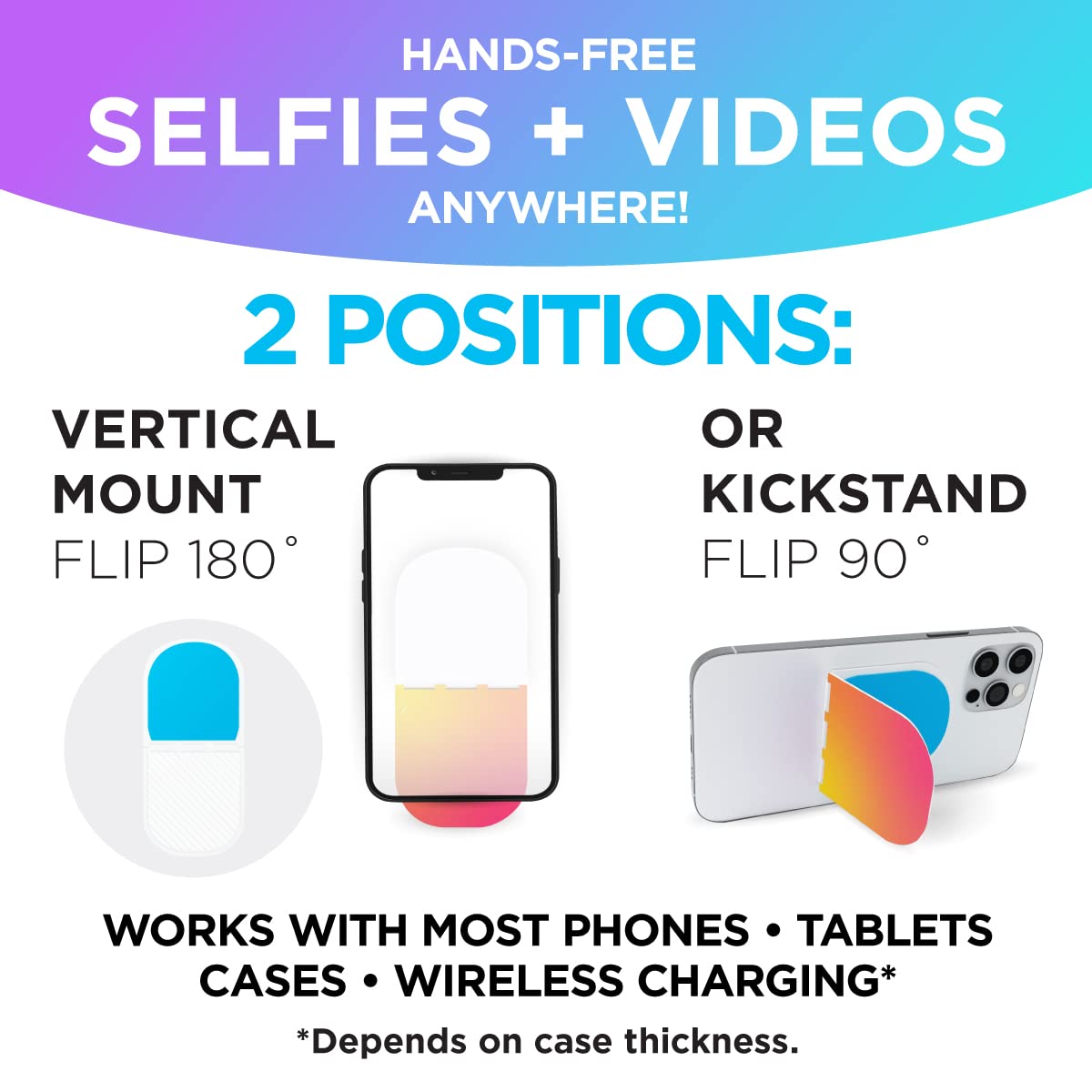 Flipstik 3.0 Foldable Adhesive Phone Mount β Sticks to Any Flat Surface β Hands Free Selfies, Videos, Car Mount, Phone Stand, Travel Accessory β Sticky Phone Mount (Space Gray)