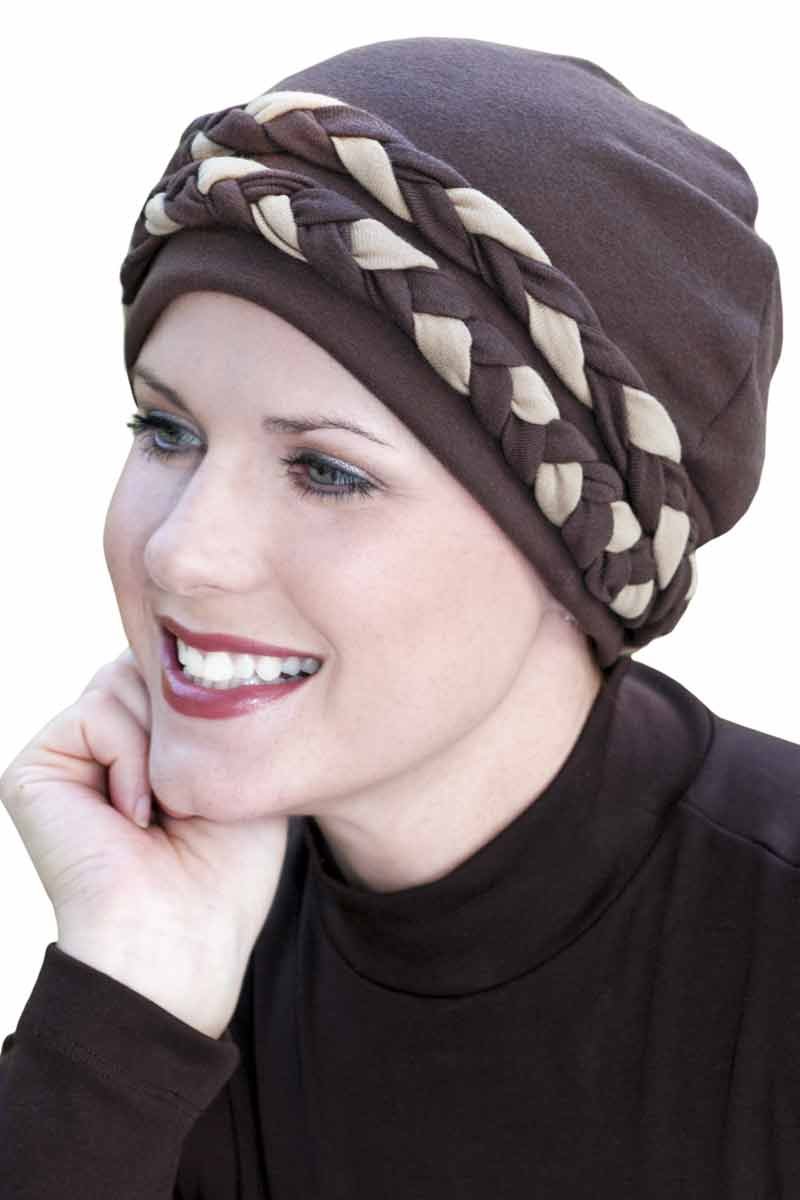 Double Braid Turban Set - All Cotton 2 pc Chemo Cancer Turbans for Women Double Braid - Navy/White