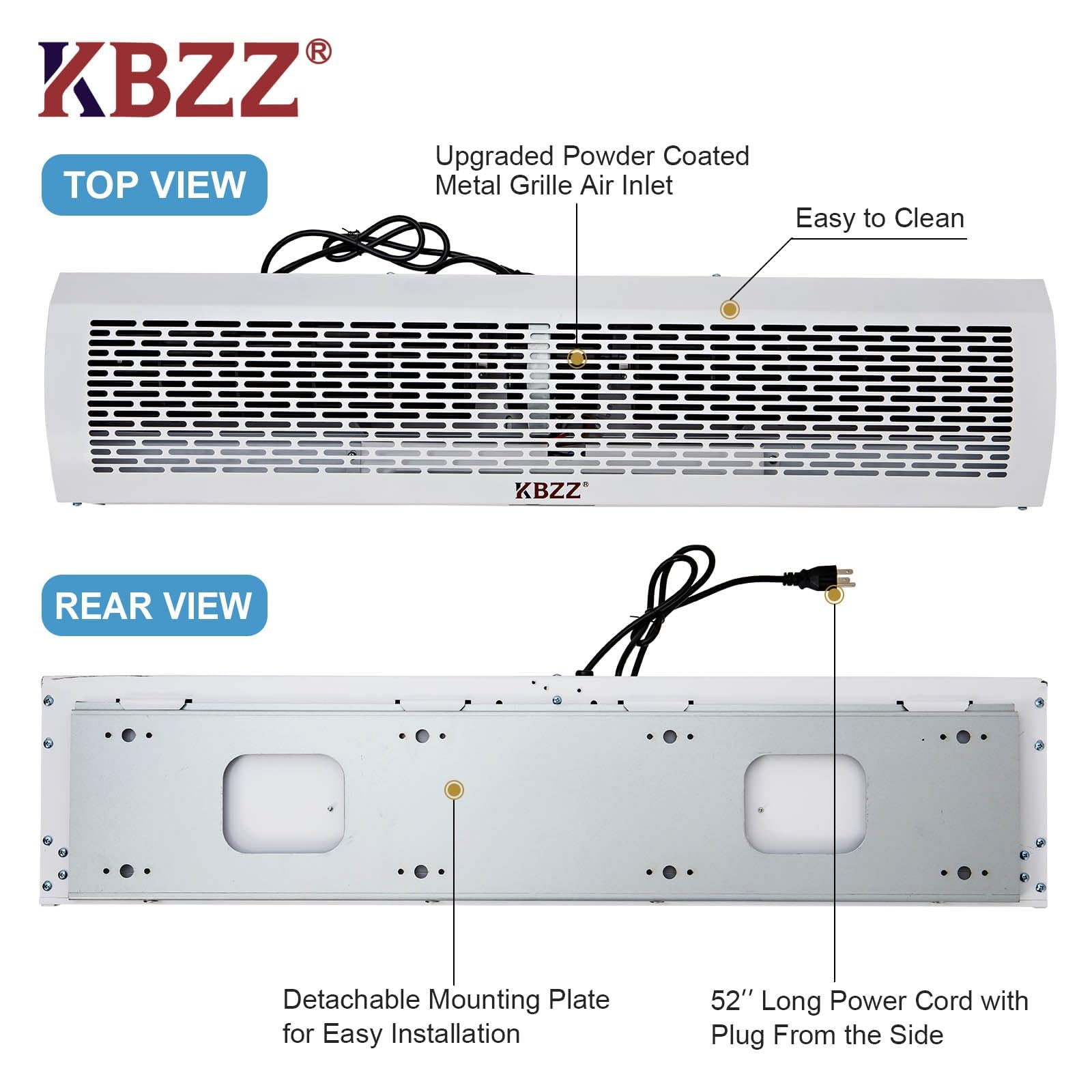 KBZZ 60 Inch White Air Curtain, Super Power 3 Speeds Commercial Indoor Household