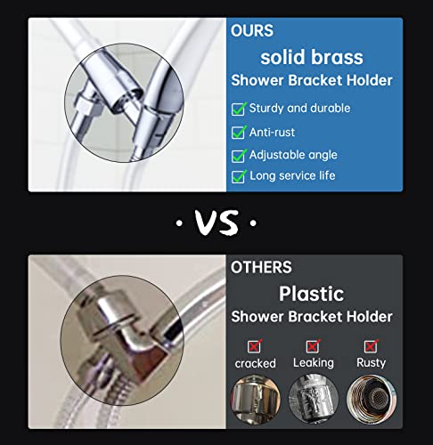 G-Promise All Metal Shower Head Holder with Hose | Solid Brass Adjustable Shower Arm Mount | 71 Inch Flexible Stainless Steel Hose | Wall Mount Handheld Shower Head Replacement (Chrome)
