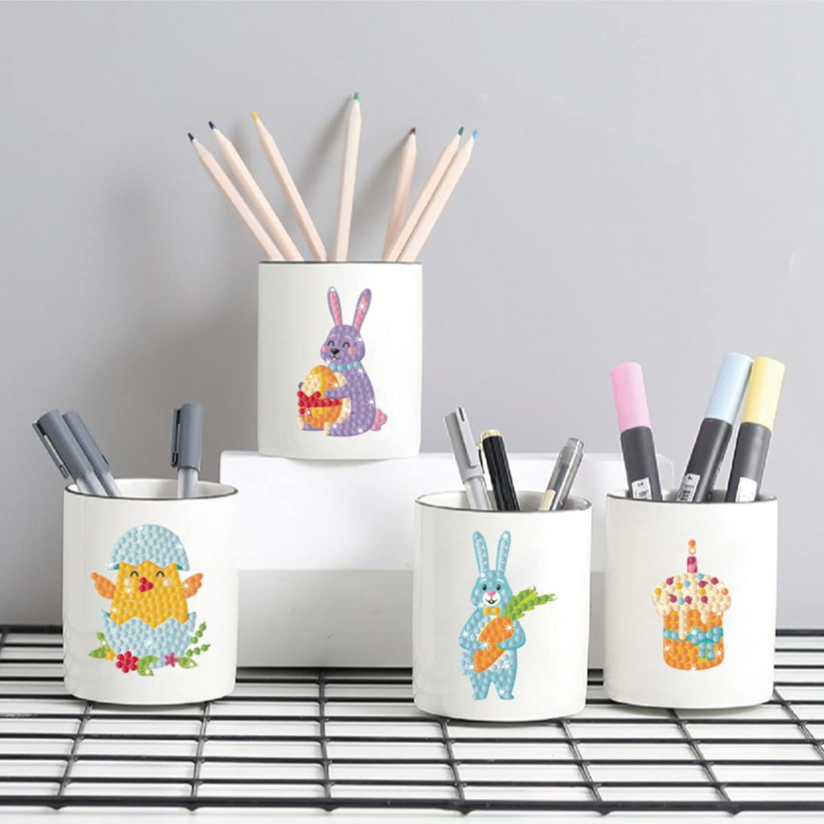 FLYSONG 5D DIY Diamond Art Kits for Kids,24 PCS Diamond Art Stickers Cute Animals Gift for Beginners Children Handmade Digital Gem Paint by Number Kits (Easter Eggs)