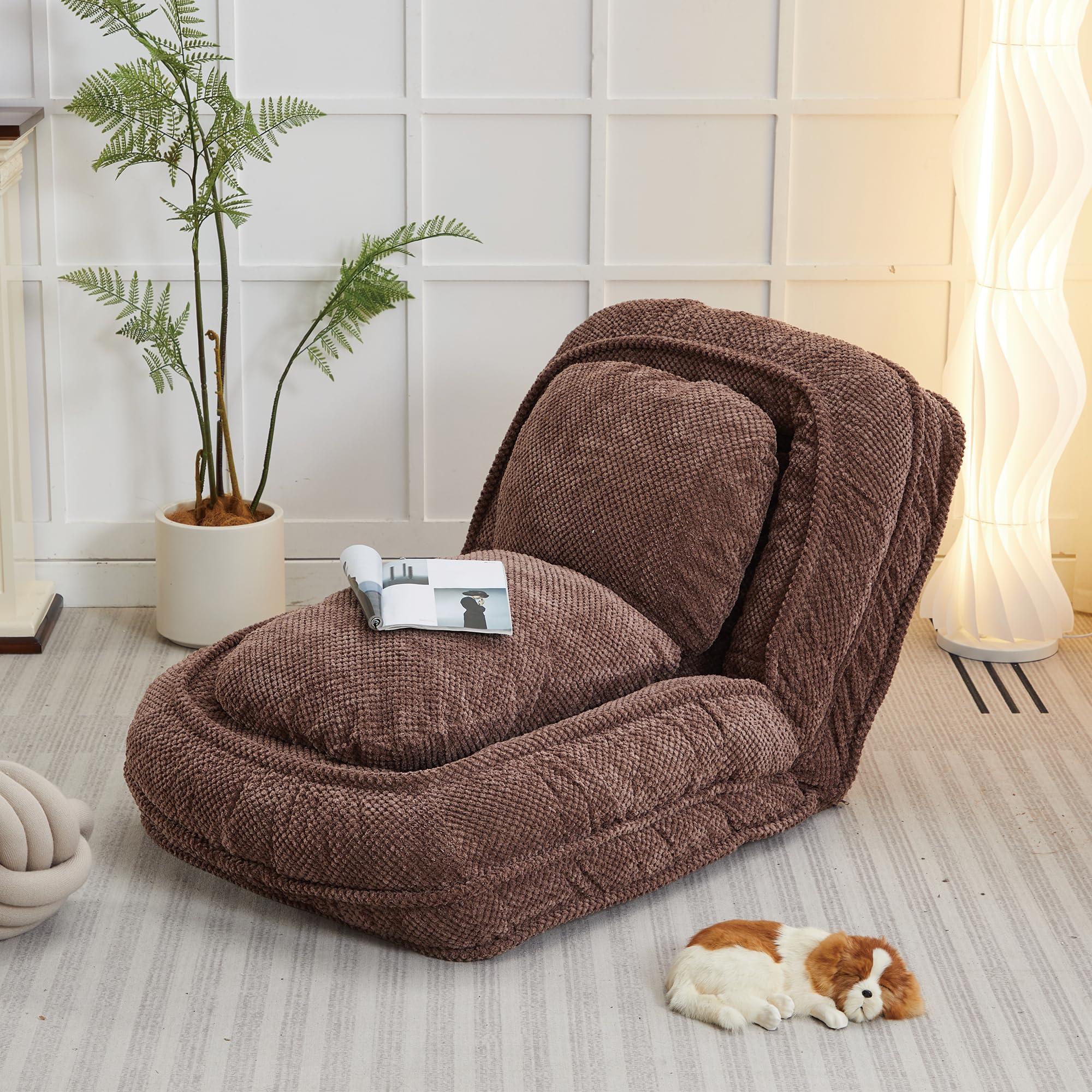 KINFFICT Floor Sofa,Human Bed,Lazy Sofa Couch,5 Adjustable Position,sit,Sleep,fold,Suit to Put in Bedroom, Living Room,Space Saving Design (Brown)