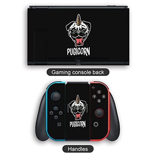 Funny Pug Unicorn Cute Skin Decal Stickers Compatible with Switch Protective Faceplate Full Set Console