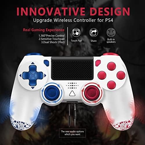 FTFVaska P4 Wireless Controller Custom Compatible with PS-4/Slim/Pro, Bluetooth Controllers PS-4 Dual Vibration, P4 Remote Controller Gamer Gamepad Joystick (Red and Blue)