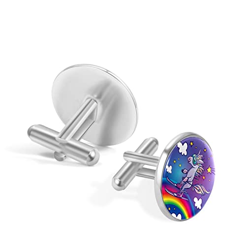 Funny Unicorn Skiing, Cufflinks and Studs Set for Tuxedo Shirts Business Wedding