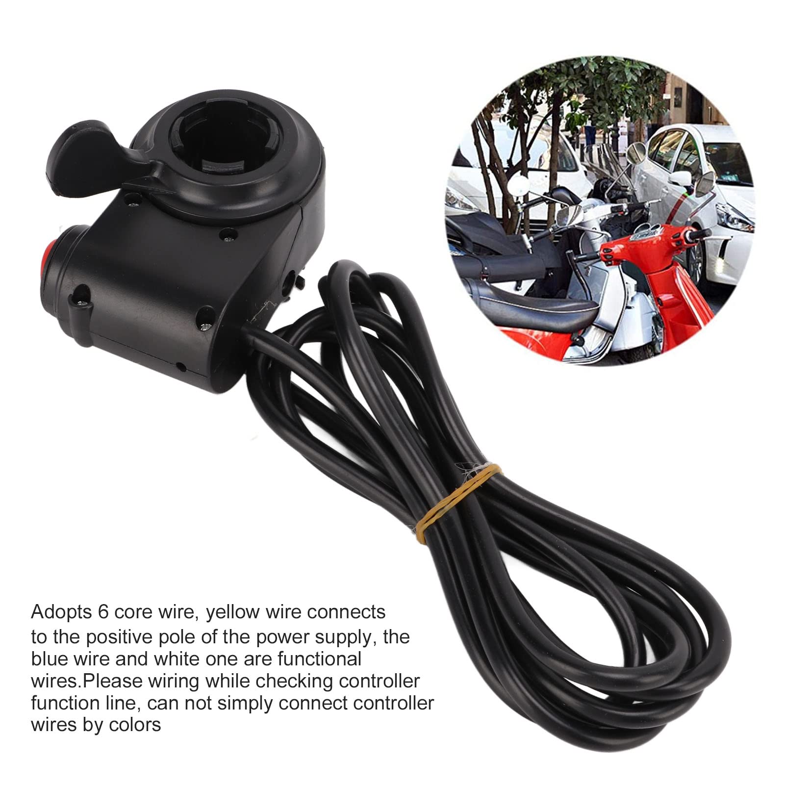 Electric Bicycle Thumb Throttle, Universal 1.6m Cable Bike Thumb Throttle Accelerator 6 Core Wire 12V to 99V for Electric Scooter