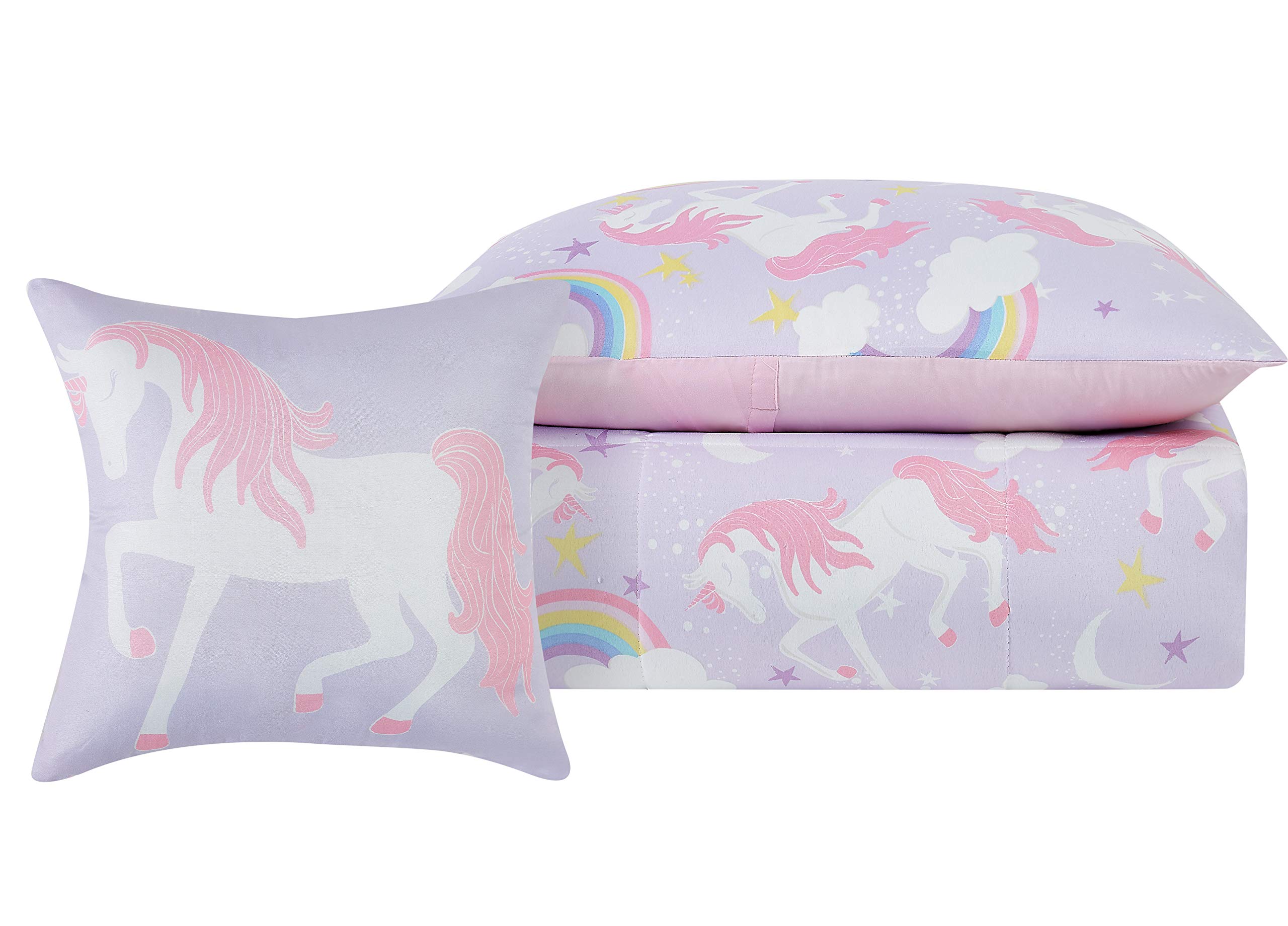 My World Rainbow Unicorn 3-Piece Comforter Set, Purple/Pink, Twin