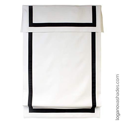 LOGANOVA Faux Linen Roman Shades With Valance For Large & Small Windows, and French Doors. Custom Made. Optional Blackout Lining Blocks 99.9% Of Light. Cordless Motorized Or Chain Mechanism.