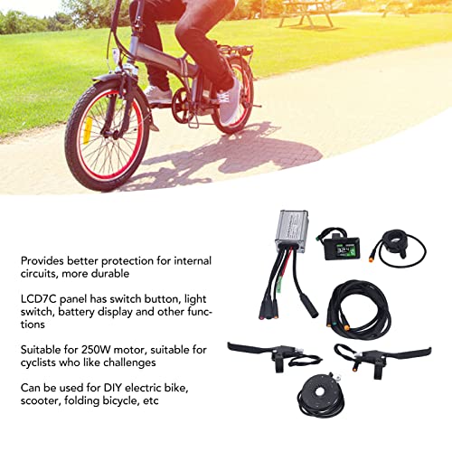 Electric Bike Controller Kit, ABS Waterproof 15A LCD7C Panel Thumb Throttle Brake Bicycle Accessories for 250W Motor
